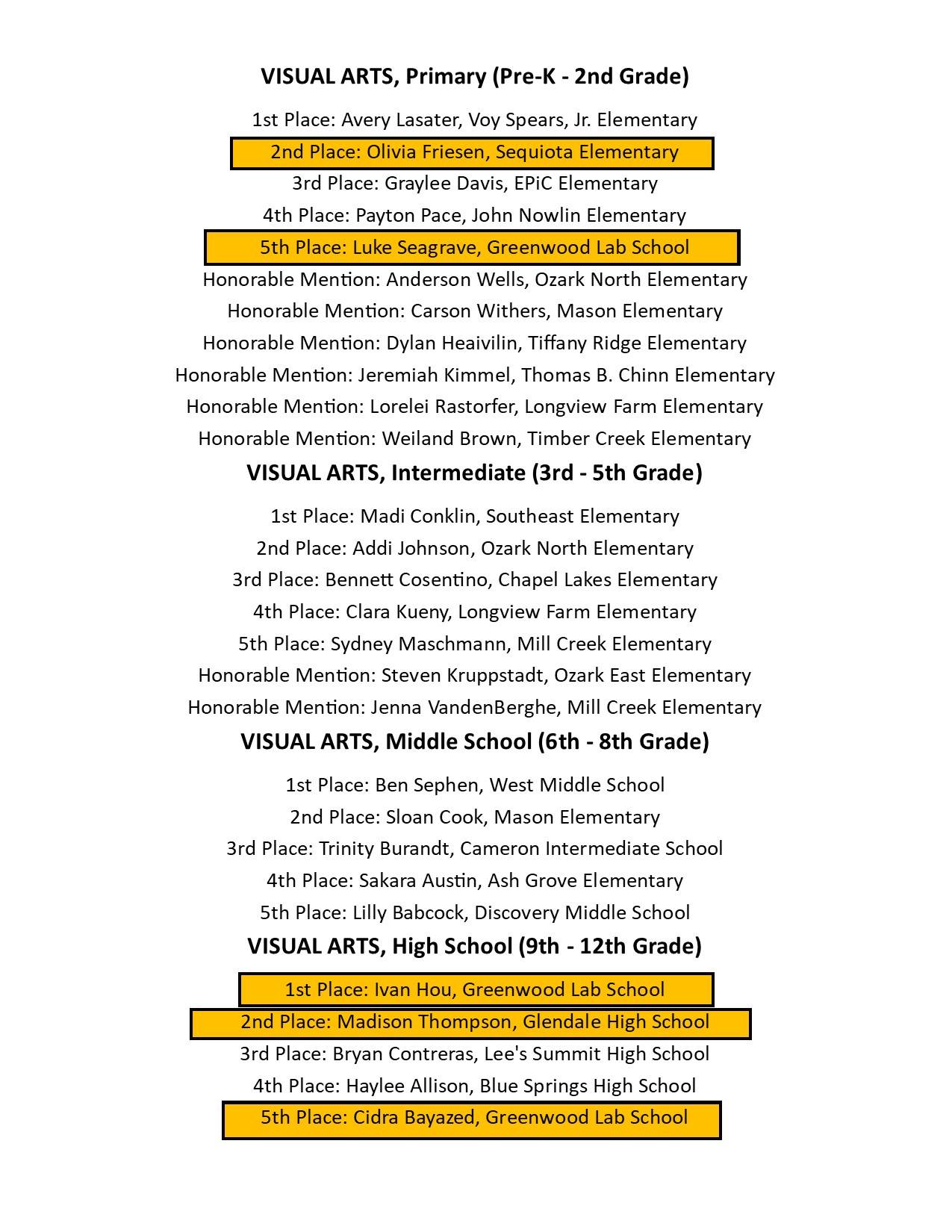 Missouri Reflections Awards – Springfield Council of PTAs